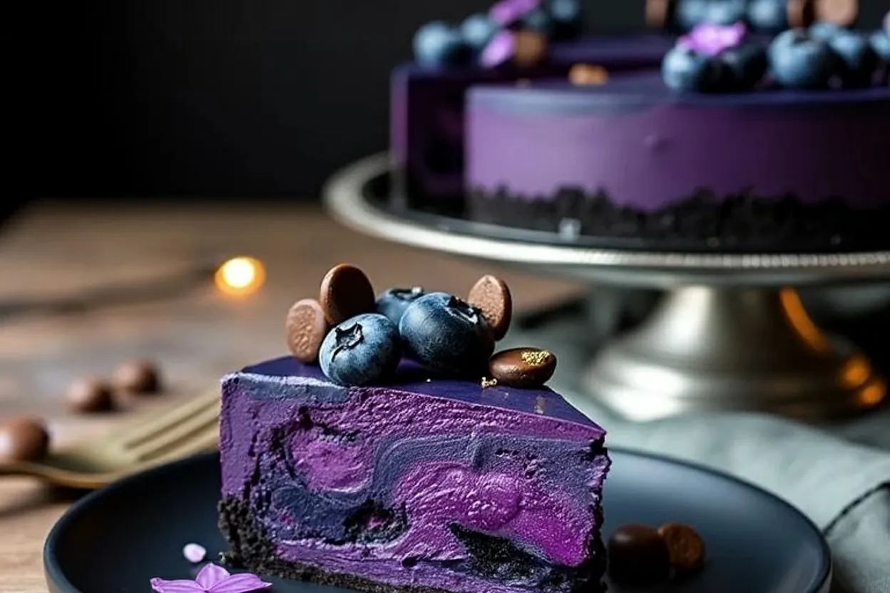 Midnight Cheesecake Recipe: Easy Blueberry Lavender Swirl Dessert