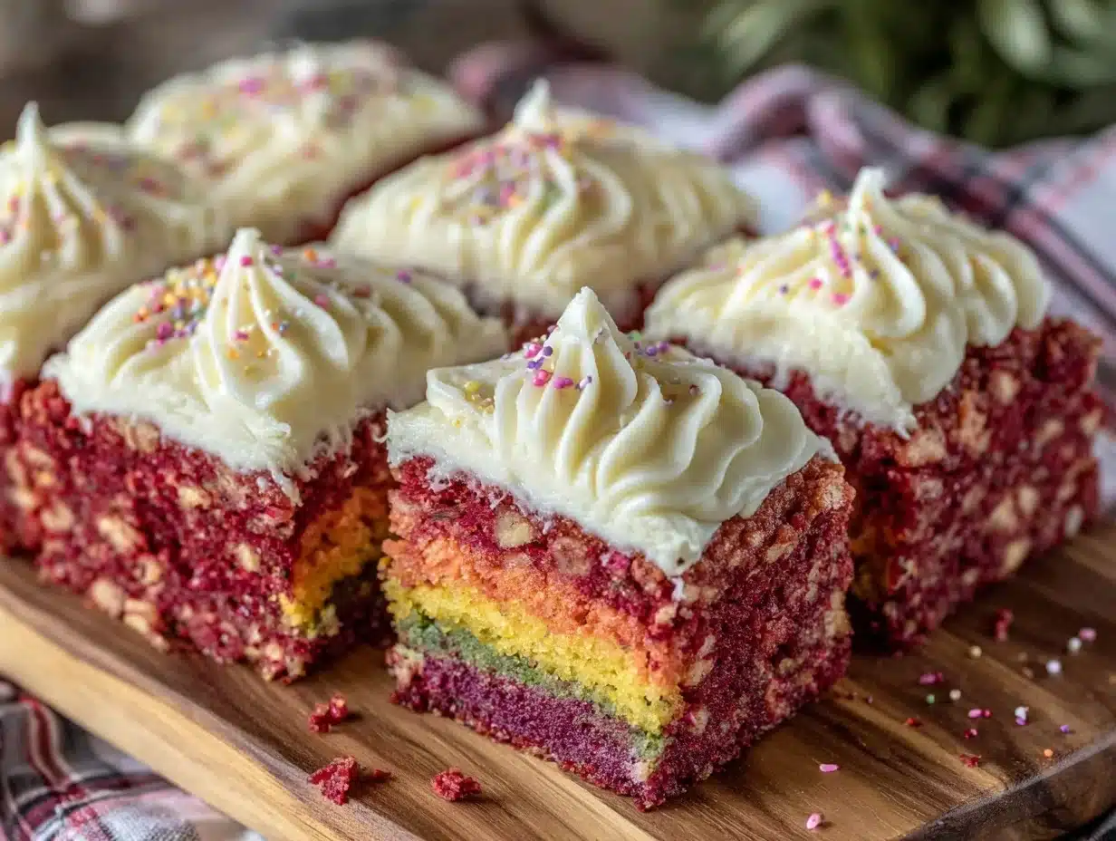 Moist Rainbow Sheet Cake Recipe With Easy Creamy Buttercream Frosting
