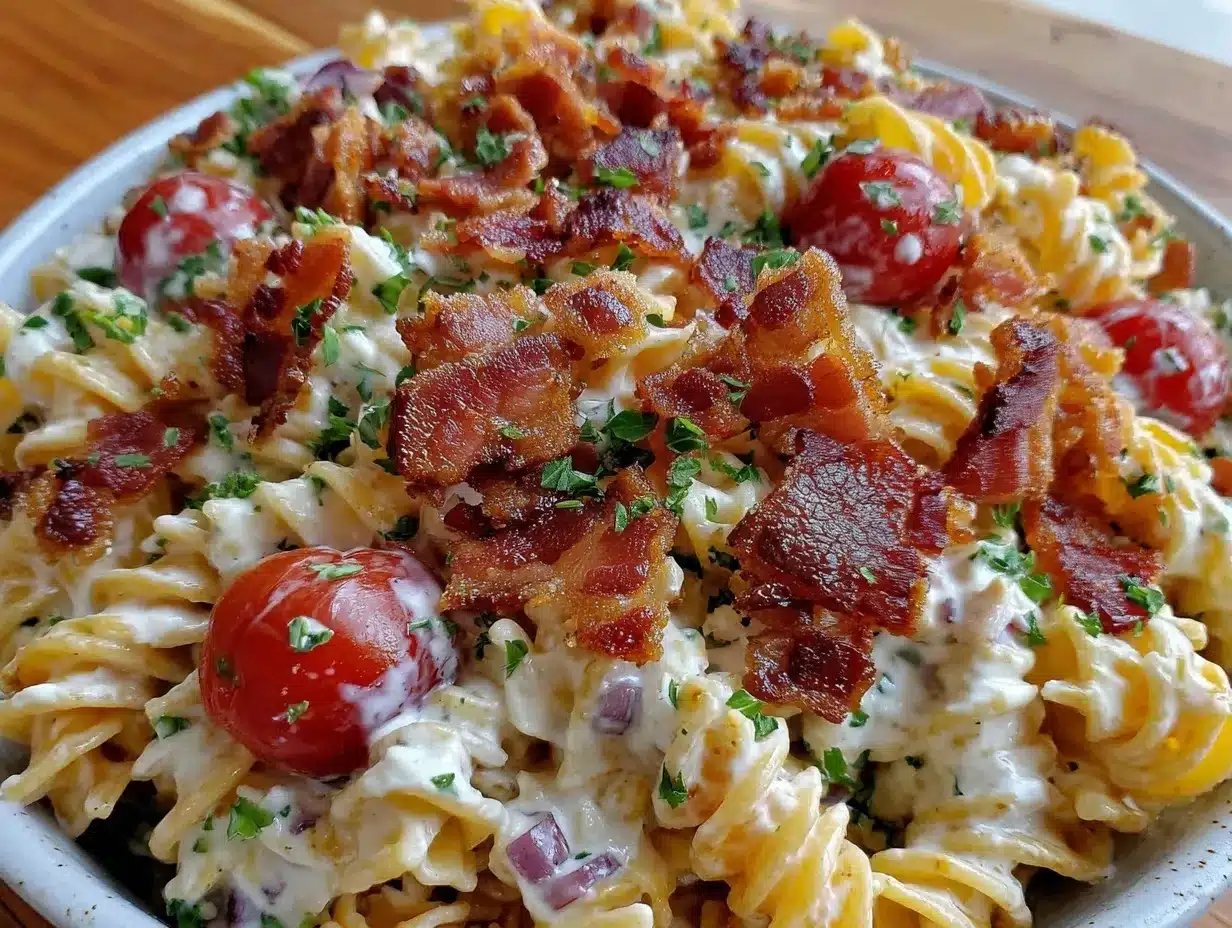 Creamy Loaded Bacon Ranch Pasta Salad Recipe Easy Perfect For Potlucks