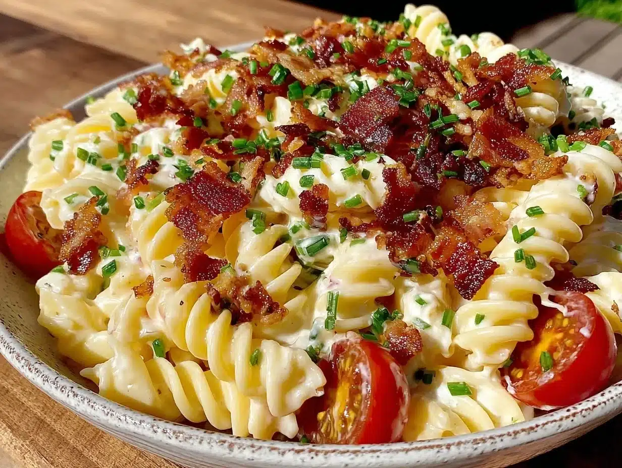 Creamy Loaded Bacon Ranch Pasta Salad Recipe Easy Perfect For Potlucks