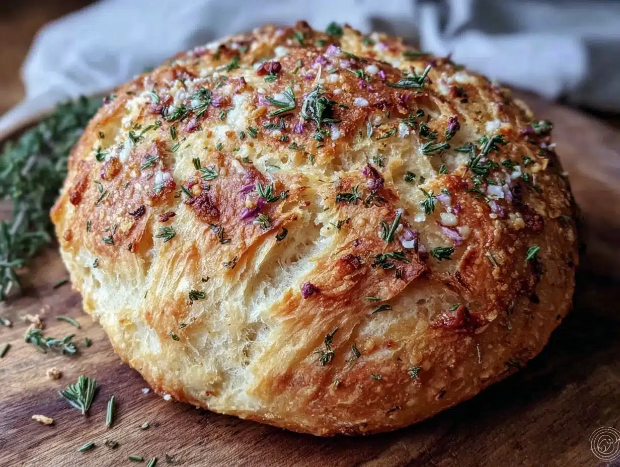 Crispy Garlic Herb Dutch Oven Bread Recipe Easy Homemade With Fresh Herbs