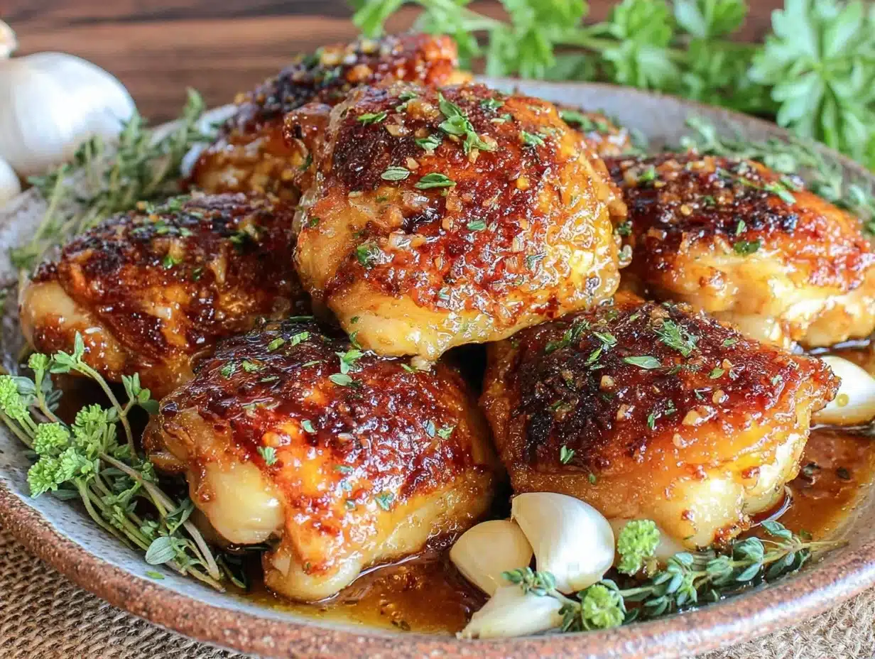 Crispy Honey Garlic Butter Chicken Thighs Recipe Easy Sticky Glaze Tutorial