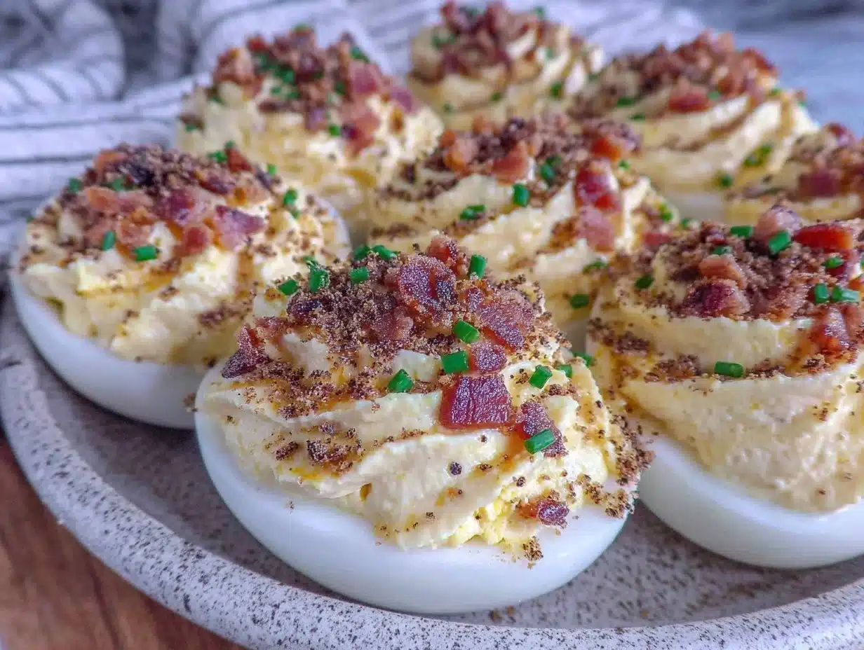 Savory Deviled Eggs With Bacon And Chives Easy Homemade Recipe For Parties