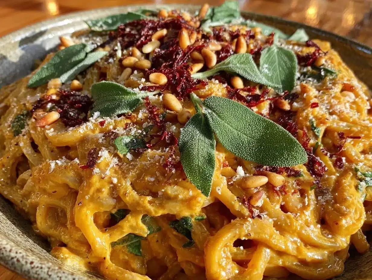 Creamy Pumpkin Sage Pasta Recipe With Crunchy Toasted Pine Nuts Easy ...