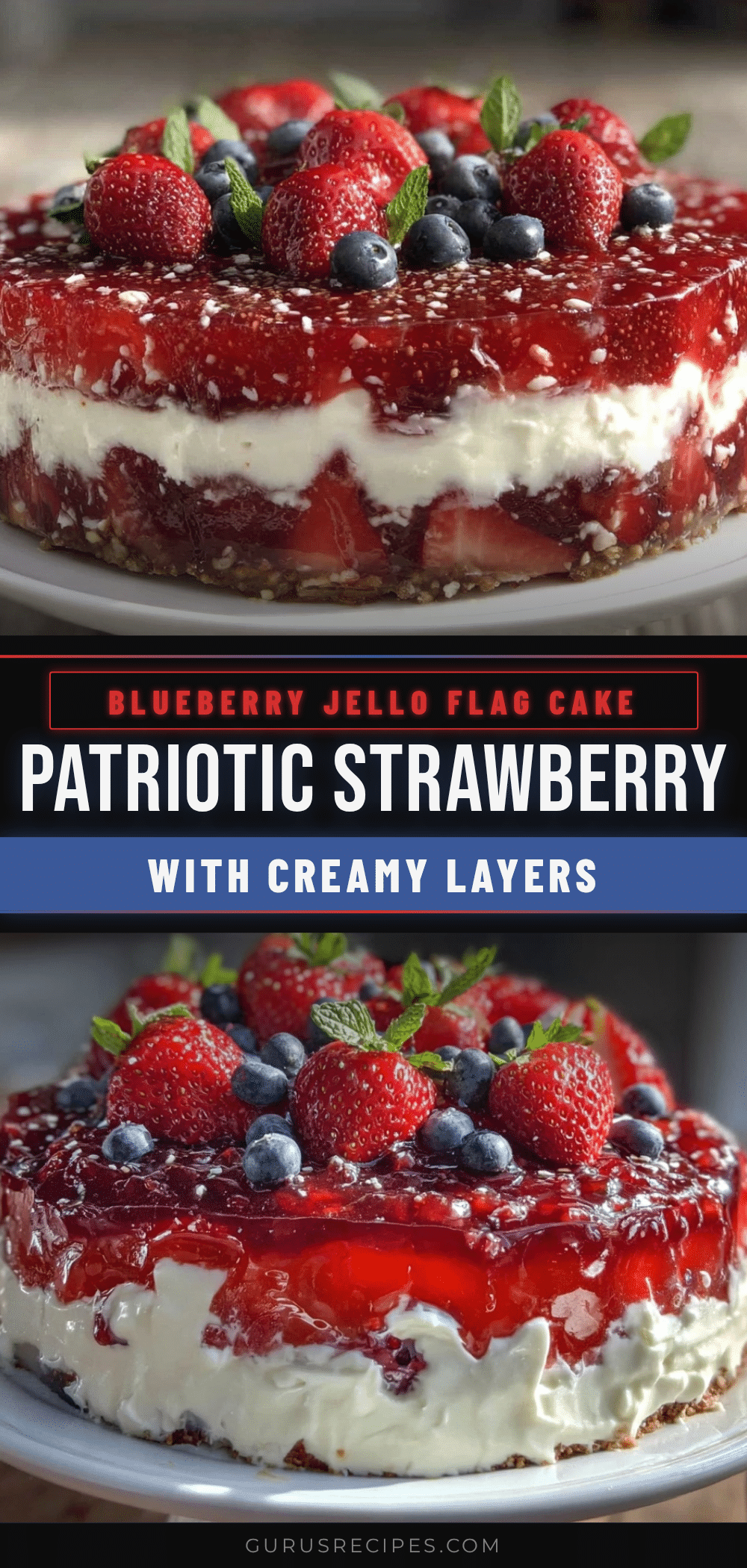 Perfect Patriotic Strawberry Blueberry Jello Flag Cake Recipe Easy Step ...